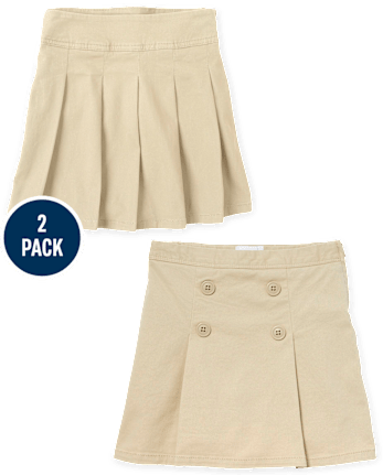 Girls Uniform Plus Twill Woven Pleated And Button Skort 2-Pack - SANDY ...