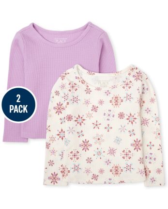 Toddler Girls Long Sleeve Snowflake Print And Solid Thermal Top 2-Pack ...