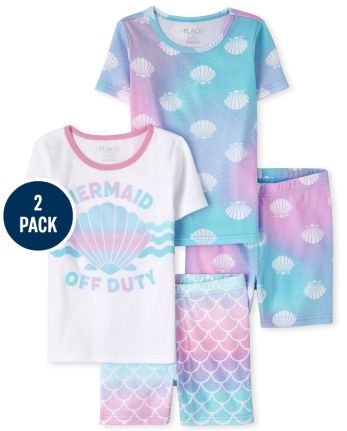 Girls Short Sleeve Mermaid Snug Fit Cotton Pajamas 2-Pack | The ...