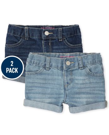 Toddler Girls Roll Cuff Denim Shortie Shorts 2-Pack | The Children's ...
