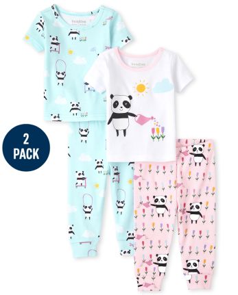Baby And Toddler Girls Short Sleeve Panda Snug Fit Cotton Pajamas 2 ...