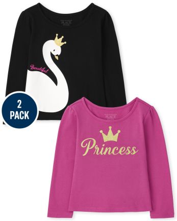 Toddler Girls Long Sleeve 'Princess' And Swan Graphic Top 2-Pack | The ...