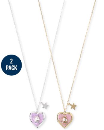 Girls Glitter Unicorn Heart Locket BFF Necklace 2-Pack | The Children's ...