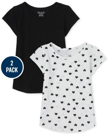 Girls Short Sleeve Solid And Print Basic Layering Tee 2-Pack | The ...