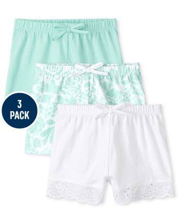 Baby Girls Floral Print Solid And Eyelet Knit Shorts 3-Pack | The ...