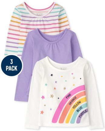 Toddler Girls Long Sleeve Rainbow Top 3-Pack | The Children's Place CA ...