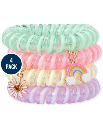 Girls Rainbow Daisy Coil Bracelet 4-Pack | The Children's Place - MULTI CLR