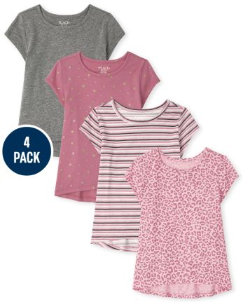 Girls Short Sleeve Print Top 4-Pack | The Children's Place - LT PLUM