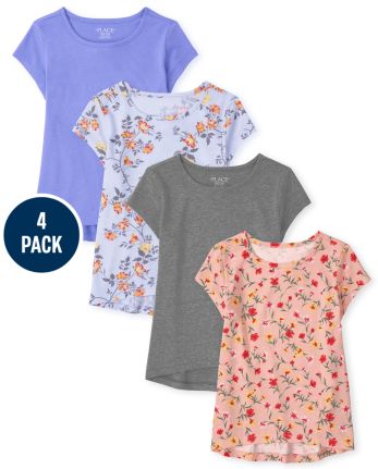 Girls Short Sleeve Print Basic Layering Tee 4-Pack | The Children's ...