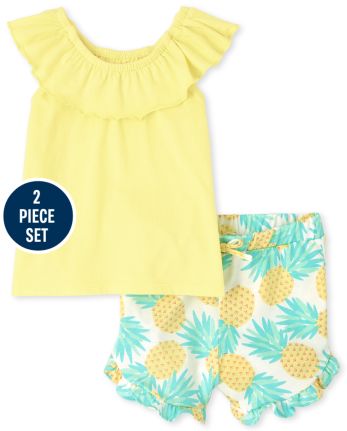 Toddler Girls Short Sleeve Floral Print Ruffle Top And Ruffle Shorts 2 ...