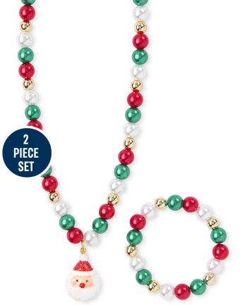 Girls Christmas Santa Beaded Necklace And Bracelet Set | The Children's ...