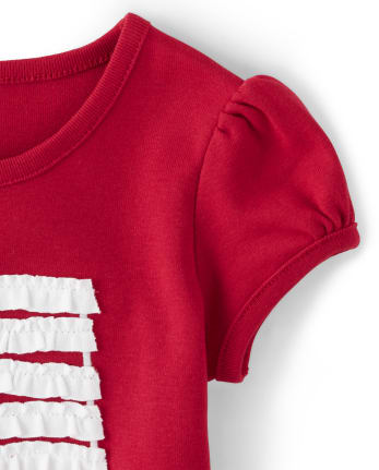 Girls Short Sleeve Ruffle And Bow American Flag Top - American Cutie ...