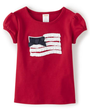 Girls Short Sleeve Ruffle And Bow American Flag Top - American Cutie ...