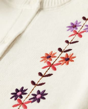 Girls Long Sleeve Embroidered Flower Cardigan - Spice Market - TAN ...