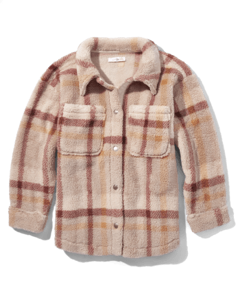 Teen Girls Long Sleeve Plaid Oversized Sherpa Shacket | The Children's ...