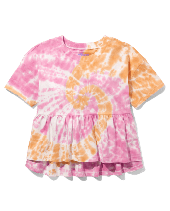 Tween Girls Short Sleeve Tie Dye Boxy Peplum Tee | The Children's Place ...