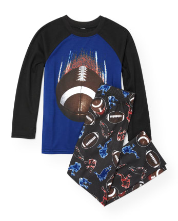 Boys Long Raglan Sleeve Football Top And Print Pants Pajamas | The ...