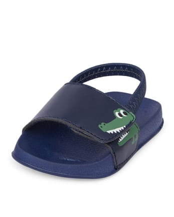Baby Boys Alligator Faux Leather Slides | The Children's Place CA - NAVY