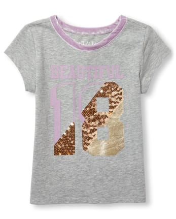 Girls Active Short Sleeve Sequin Graphic And Velvet Trim Ringer Top ...