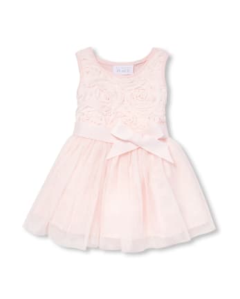 Toddler Girls Sleeveless 3D Floral Belted Knit To Woven Dress