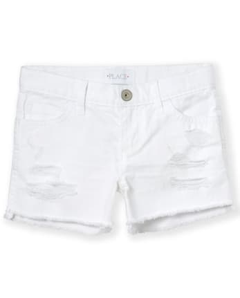 Girls Distressed Denim Shortie Shorts