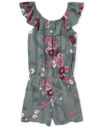 Girls Short Sleeve Floral Print Ruffle Woven Romper | The Children's ...
