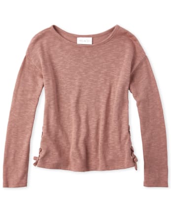 Girls Long Sleeve Lace Up Lightweight Sweater Top