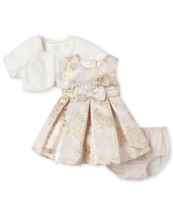 Baby Girls Christmas Sleeveless Metallic Floral Print Jacquard Woven ...