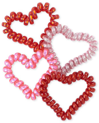 Girls Glitter Heart Coil Bracelet 4-Pack