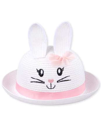 Toddler Girls Easter Embroidered Bunny Matching Straw Hat