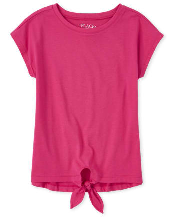Girls Short Sleeve Tie Front Top - PINK | The Children's Place