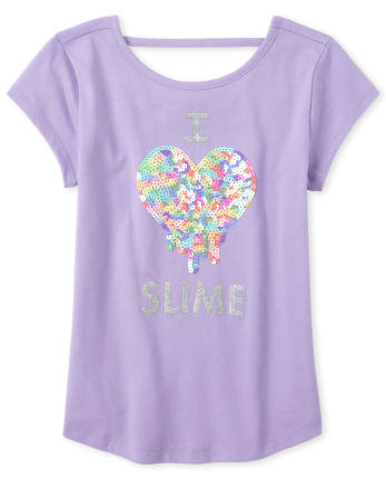 Girls Short Sleeve Glitter And Sequin 'I Heart Slime' Cut Out Top | The ...
