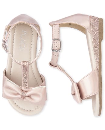 Toddler Girls Easter Holographic Glitter Bow Faux Leather T-Strap ...