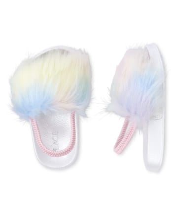 Toddler Girls Rainbow Faux Fur Matching Slides | The Children's Place ...