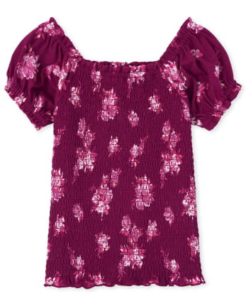Girls Short Sleeve Floral Print Smocked Top | The Children's Place