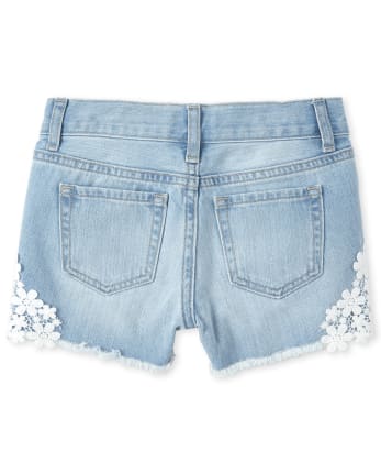 Girls Crochet Denim Shortie Shorts | The Children's Place - LT LARA WASH