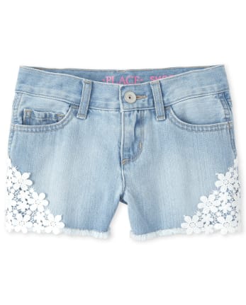 Girls Crochet Denim Shortie Shorts | The Children's Place - LT LARA WASH