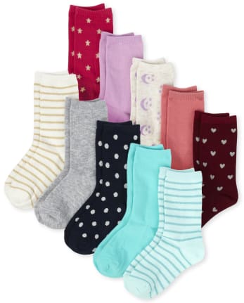 Girls Crew Socks 10-Pack