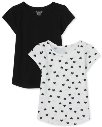 Girls Short Sleeve Solid And Print Basic Layering Tee 2-Pack | The ...