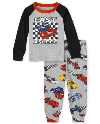 Baby And Toddler Boys Long Sleeve 'Fast Asleep' Race Car Snug Fit ...
