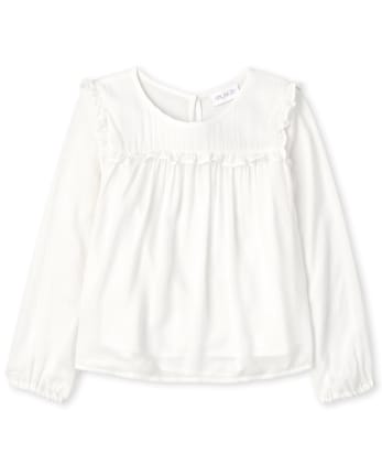 Girls Long Sleeve Woven Ruffle Top | The Children's Place - SIMPLYWHT