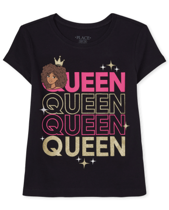 Girls Short Sleeve Queen Graphic Tee | The Children's Place - BLACK