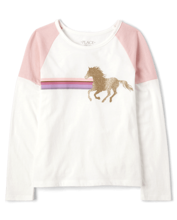 Girls Active Long Raglan Sleeve Colorblock Graphic Top | The Children's ...