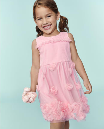 Baby And Toddler Girls Short Sleeve 3D Floral Woven Dress | The ...