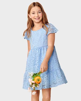 Girls Short Sleeve Lace Tiered Dress | The Children's Place CA - WHIRLWIND