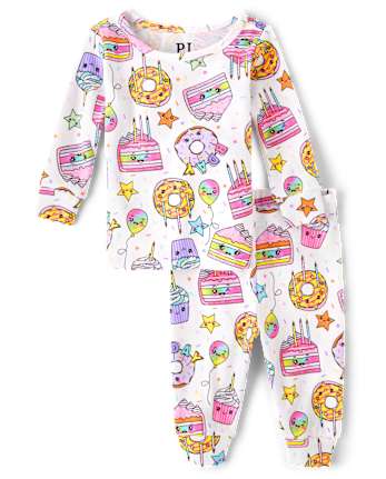Baby And Toddler Girls Long Sleeve Birthday Dessert Print Snug Fit ...