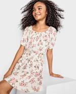 Tween Girls Short Puff Sleeve Floral Top And Skirt 2-Piece Outfit Set ...