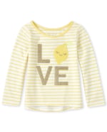 Baby And Toddler Girls Long Sleeve Glitter Fruit And Striped Top