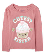 Baby And Toddler Girls Long Sleeve 'Cutest Sister' Cupcake Graphic Tee