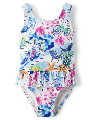 Girls Sleeveless Tropical One Piece Swimsuit And Cover-Up 2-Piece Swim ...